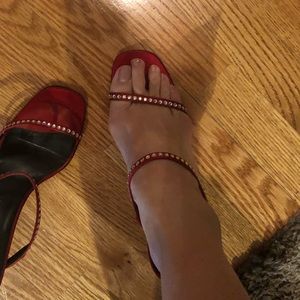 Richard Tyler | Shoes | Richard Tyler Red Satin Rhinestone Heels Size 7 ...